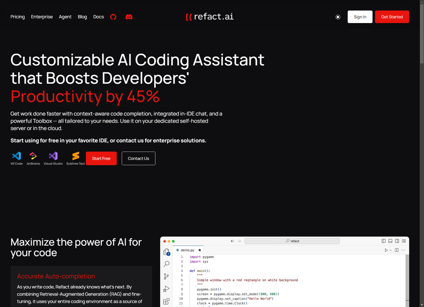 Refact Ai Self Hosted Ai Coding Assistant With Code Completion And Fine Tuning Aicovery Ai
